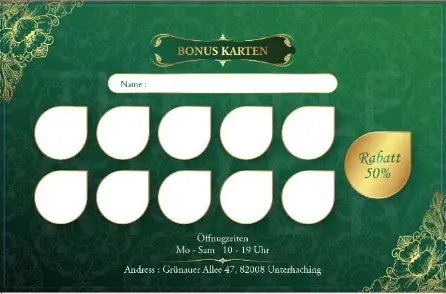 Die Bonuskarte gewährt Ihnen einen Rabatt von 50%!